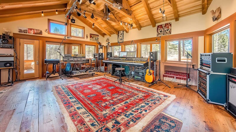 Mountain Cabin Music Studio Recording Session Stock Illustration ...