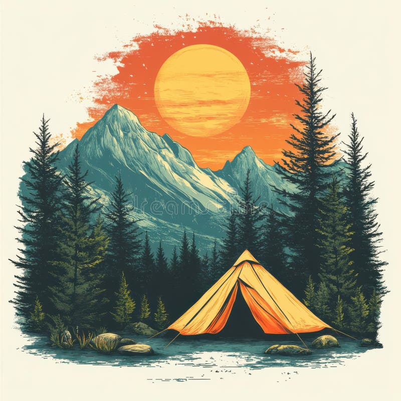 Mountain Camping Sunset Tent Adventure Nature Scenery Stock ...