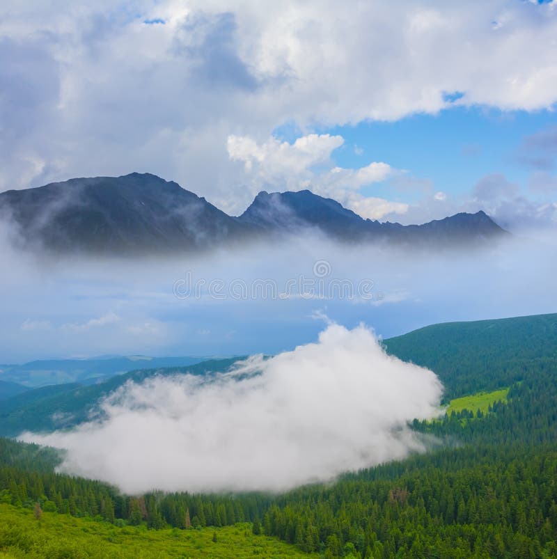 Mountain Chains in Dense Mist and Clouds Stock Photo - Image of ...