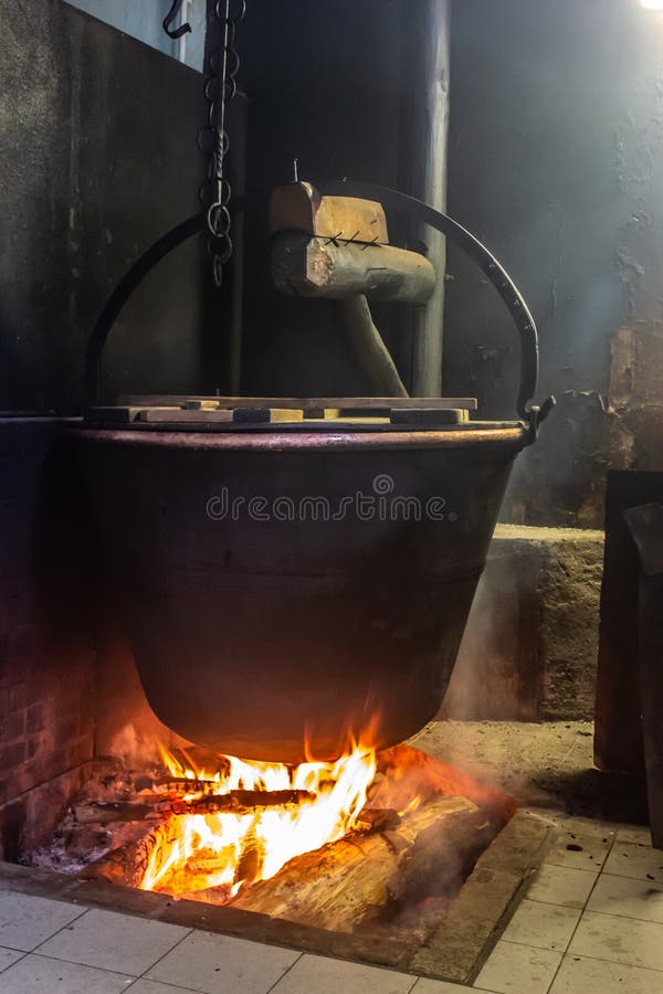 Mountain Cheese Processing, Boiling the Milk through a Large Pot on a ...