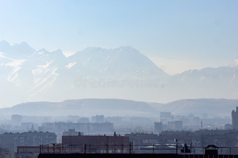 A Huge Mountain Bishkek City View Stock Photo - Image of asia ...