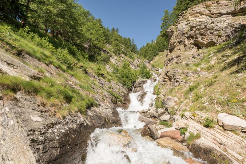 Mountain Clean Water Flowing Down a Stream. Stock Image - Image of ...