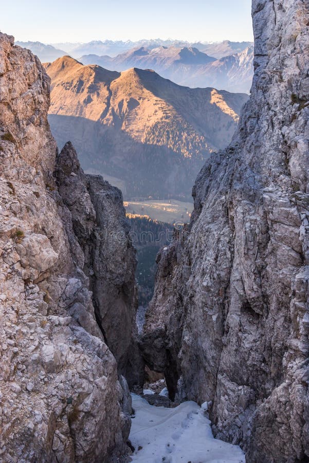 Mountain cleft stock image. Image of rock, hiking, snow - 62256247