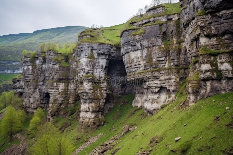 A Mountain Cliff with Multiple Caves Stock Image - Image of cliff ...