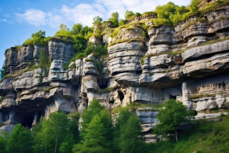 A Mountain Cliff with Multiple Caves Stock Photo - Image of outdoor ...