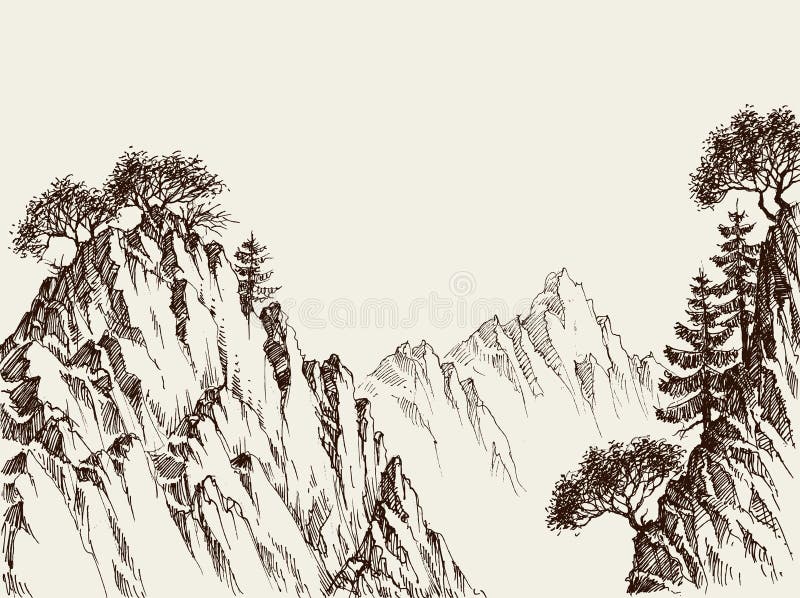 Wilderness drawing stock vector. Illustration of cliffs - 102873430