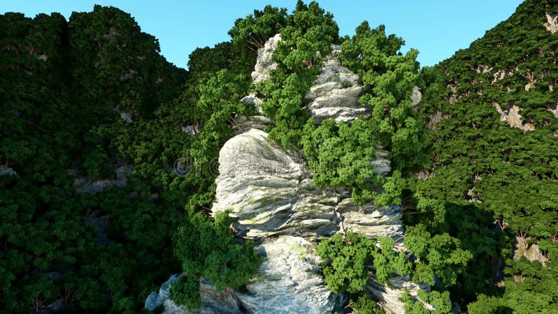 Mountain Cliffs with Trees. Aerial Camera Footage. Fantasy Landscape ...
