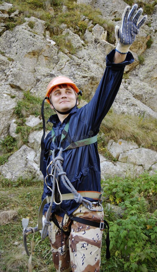 Excited Mountain Climber #1 Stock Image - Image of mountaineering, hike ...