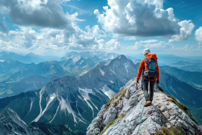 Mountain Climber on an Alpine Ridge Stock Illustration - Illustration ...