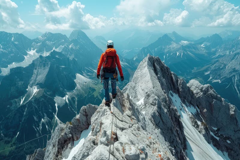 Mountain Climber on an Alpine Ridge Stock Illustration - Illustration ...