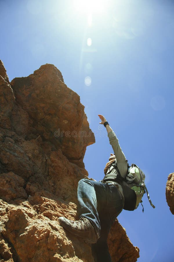 Mountain Climber with Backpack in Tenerife Stock Photo - Image of ...