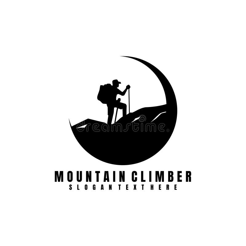 Mountain Climber Black and White Logo Design Vector Stock Illustration ...