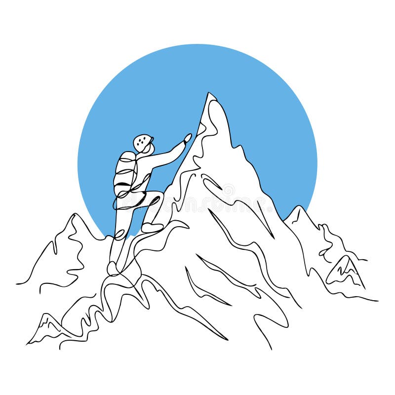 Mountain Climber Reaches Peak Abstract Vector with Blue Circle ...