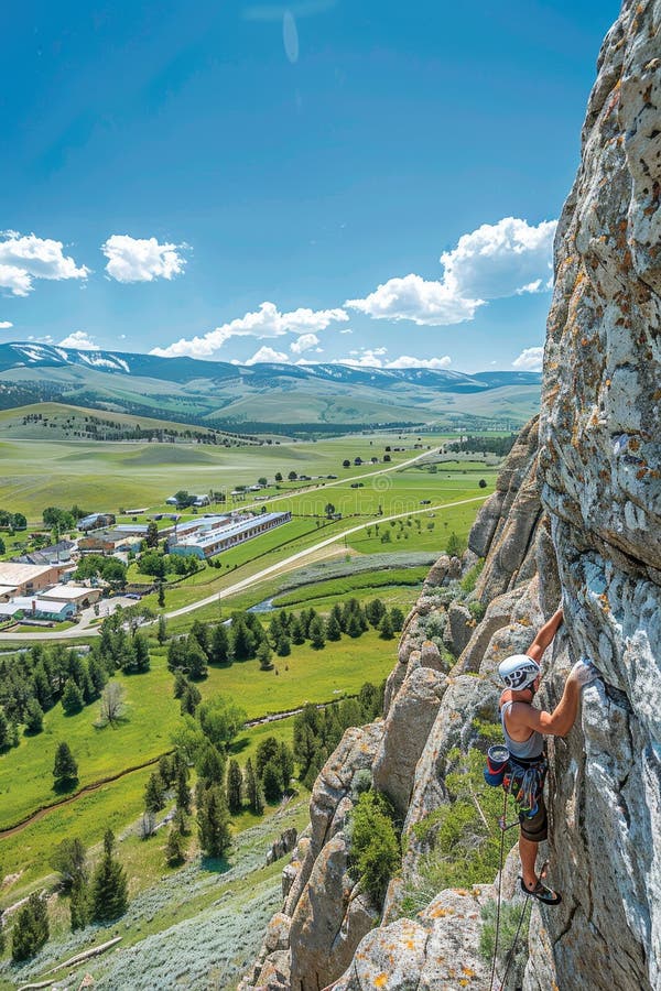 Mountain Climber Scaling Summit with Essential Rock Climbing Equipment ...