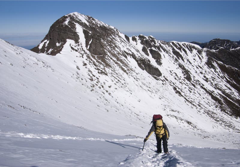 Mountain Climber on Snowy Summit Stock Photo - Image of outdoor ...