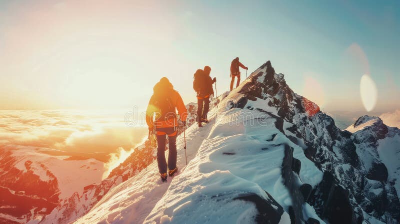 Mountain Climbers Reaching the Summit of a Challenging Stock ...