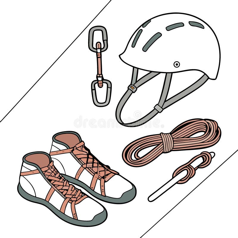 Mountain Climbing Kit with Climbing Gear. Ropes. and Carabiners Stock ...