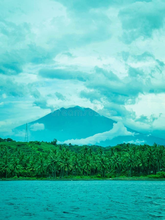 Mountain with Coconut Tree View from the Ocean Stock Image - Image of ...