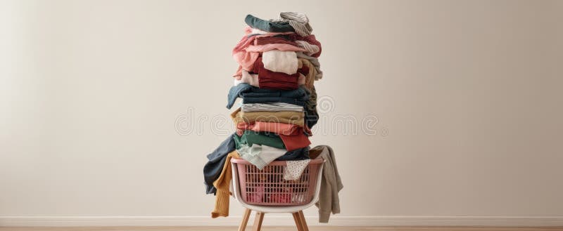 The Mountain of Colorful Clothes Stacked in a Laundry Basket at Home ...