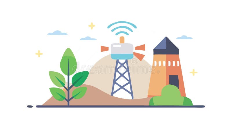 Mountain with Communication Tower, Remote Connectivity, Vector Design ...