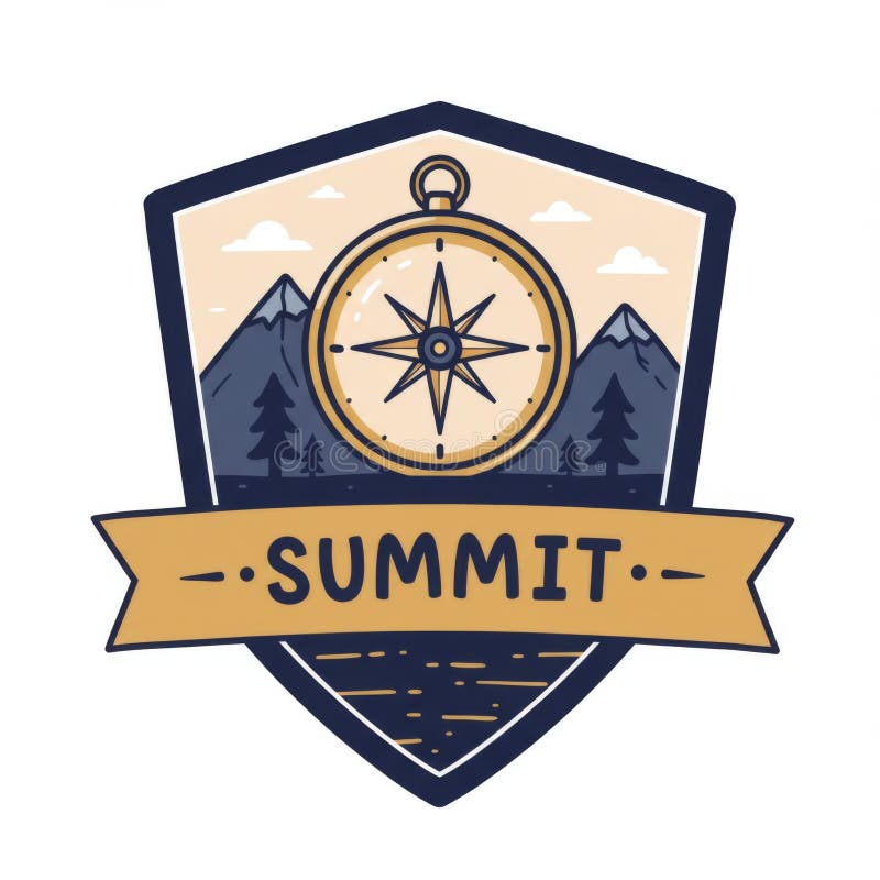 Mountain Compass Badge with Trees and Hills in a Graphic Style Isolated ...