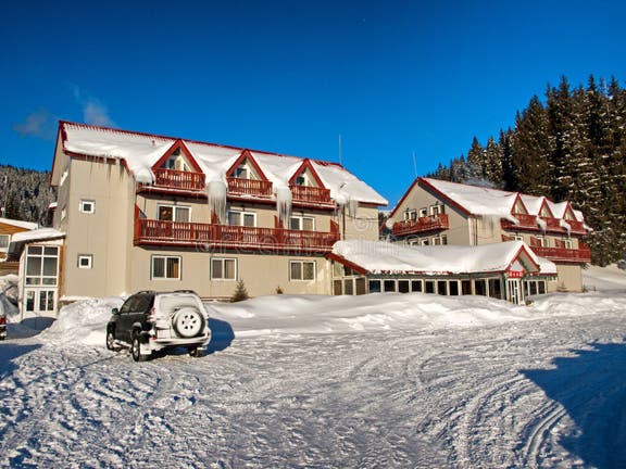 Mountain Villa Complex Covered with Fresh Snow Stock Photo - Image of ...
