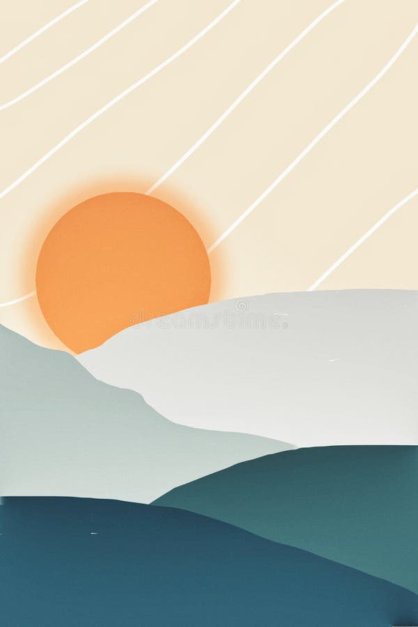 Mountain Concept and Sunset Stock Illustration - Illustration of orange ...
