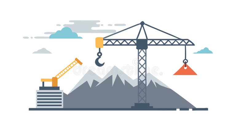 Mountain Construction Site, Infrastructure Development, Vector Design ...