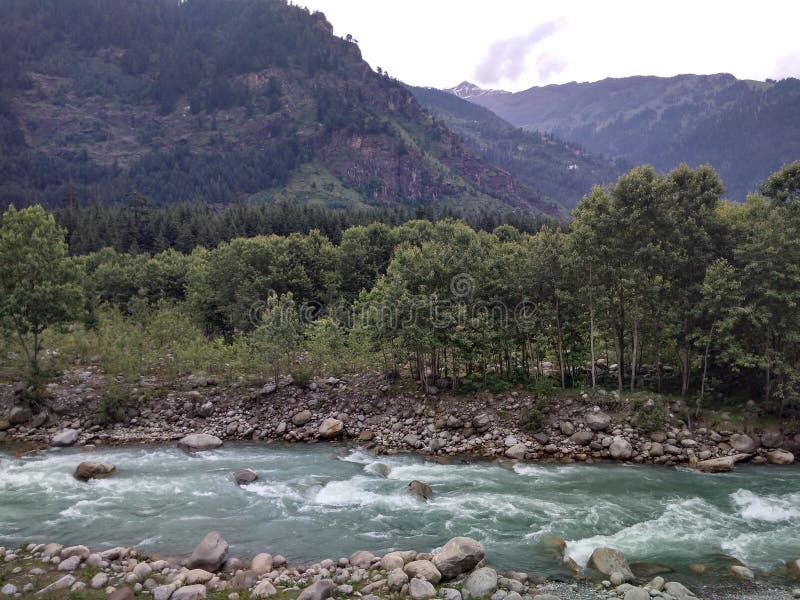 Mountain Covered with Dense Forest and River Stock Photo - Image of ...