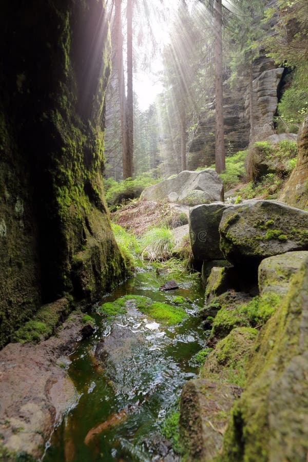 Gap in the Rock Mountains and Rays of Light Stock Image - Image of ...