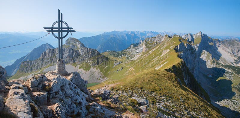 Mountain Cross at Rofanspitze, Alpine Landscape Austria Stock Photo ...