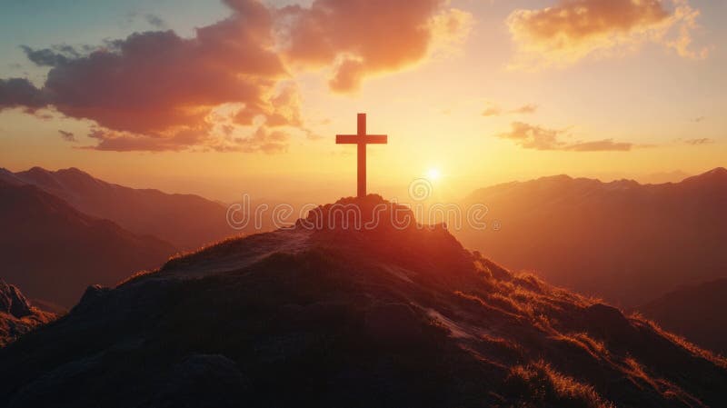 Mountain Cross Sunset stock image. Image of outdoors - 374285307
