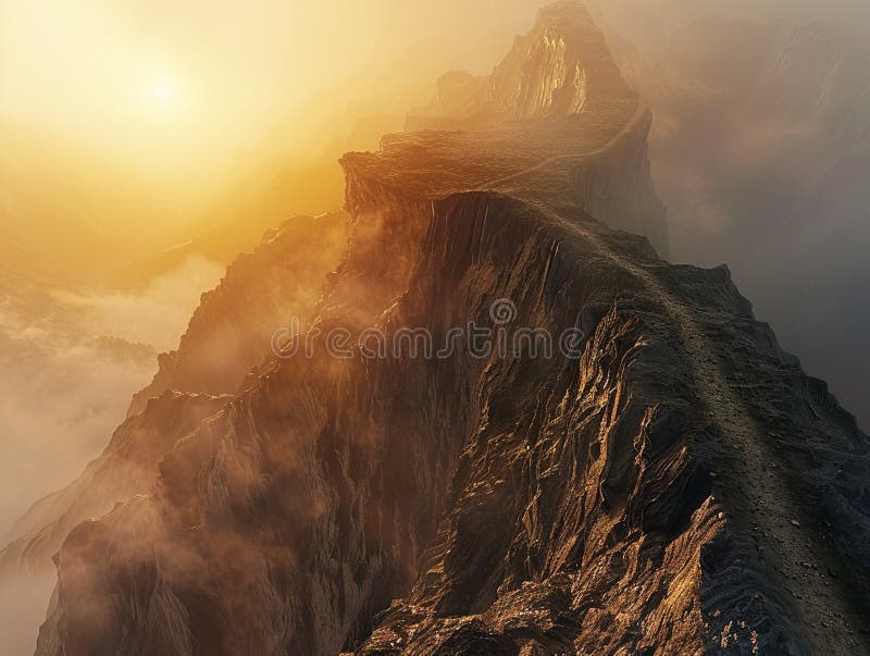Mountain Defile at Sunrise, Narrow Path between Towering Cliffs, Aerial ...