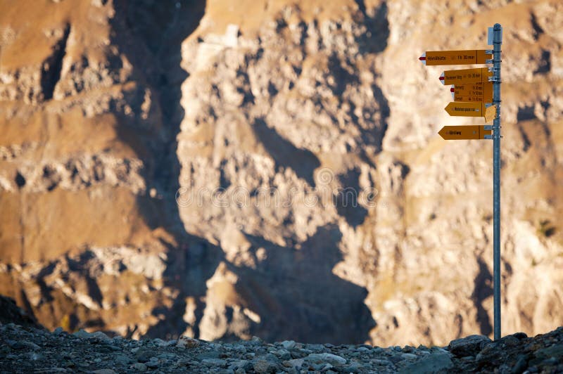 Mountain Direction Sign on Tourist Track Stock Image - Image of rock ...