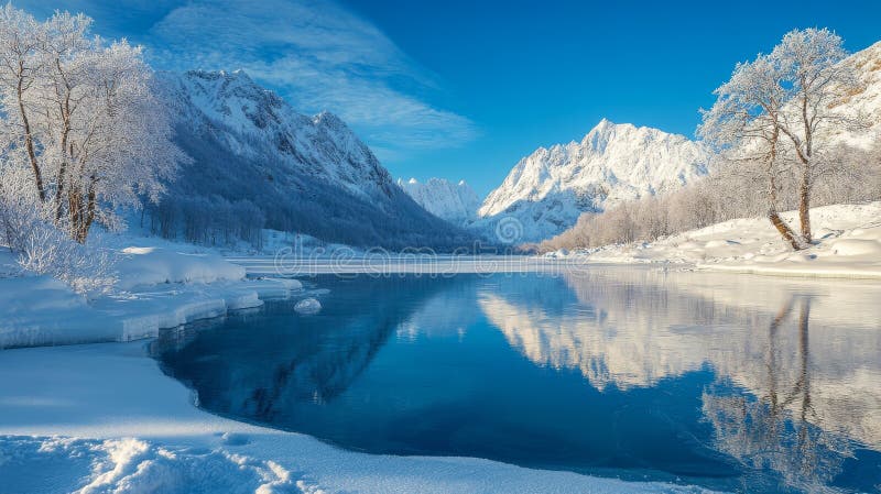 The Mountain is Draped in Snow, Its Shimmering Ice Peaks Catching the ...