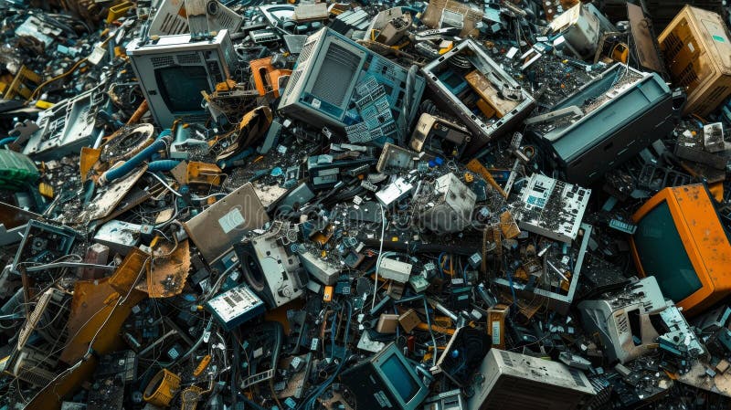 Mountain of E-waste Including Monitors, Keyboards, and Computers ...