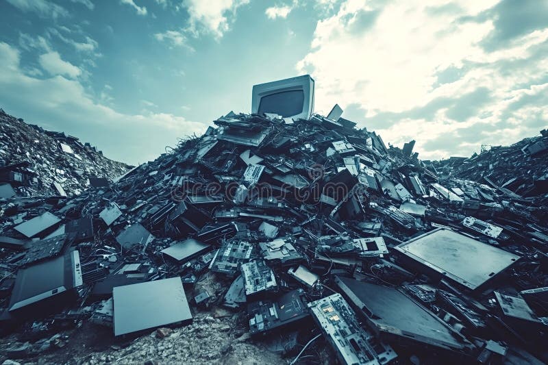Mountain of Electronic Waste Polluting the Environment Under Cloudy Sky ...
