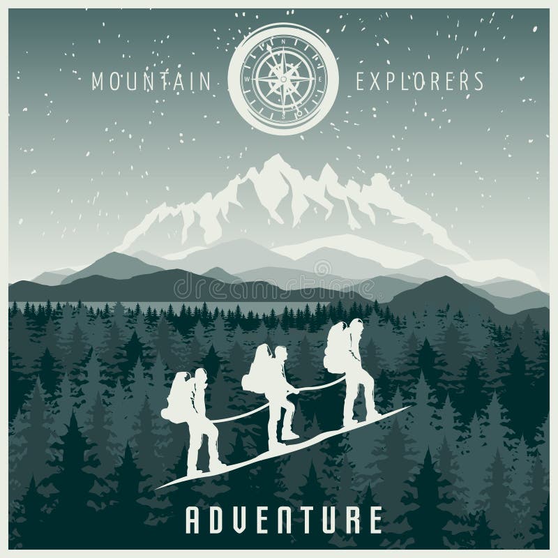 Mountain Explorers Poster stock vector. Illustration of outdoor - 213189686