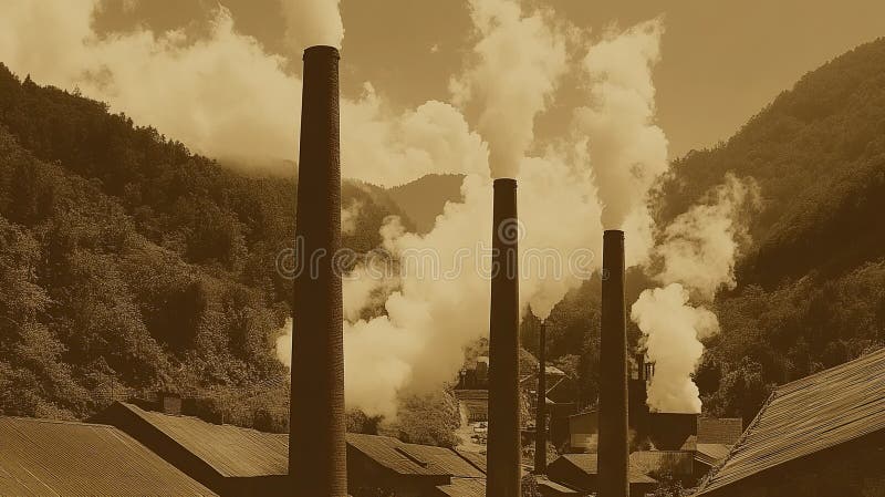 Mountain Factory Smokestacks Emitting Pollution Stock Image - Image of ...