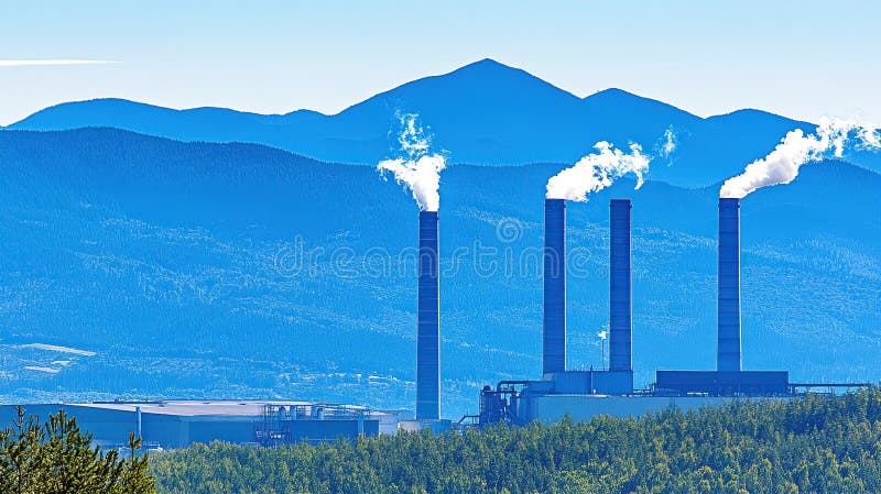 Mountain Factory Smokestacks Emitting Pollution (1 Stock Image - Image ...