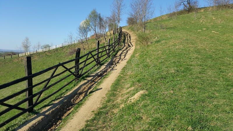 Mountain Fence. Mountain Rural Road Stock Image - Image of field, grass ...