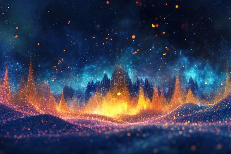 Mountain Fire Stars Night stock image. Image of generated - 376683527