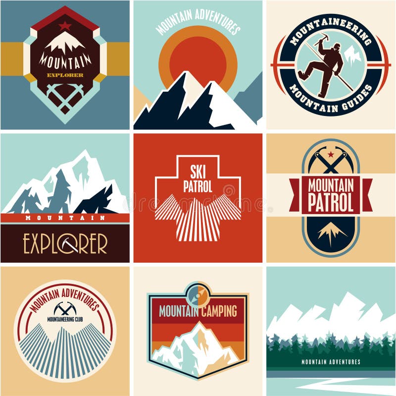 Mountain . Flat Style Mountain Labels Stock Illustration - Illustration ...