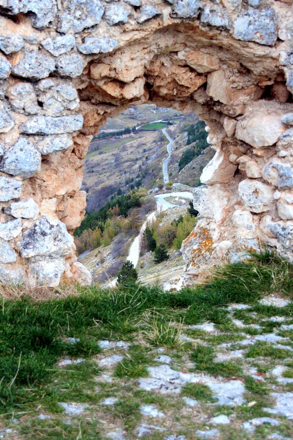 The Mountain Footpath Seen through the Breach of the Castle`s Stone ...