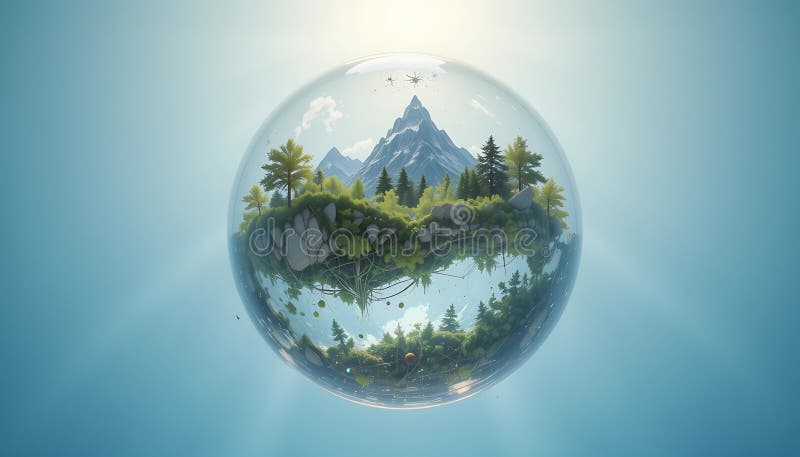 Mountain and Forest Landscape in Glass Sphere Under Bright Sunlight ...