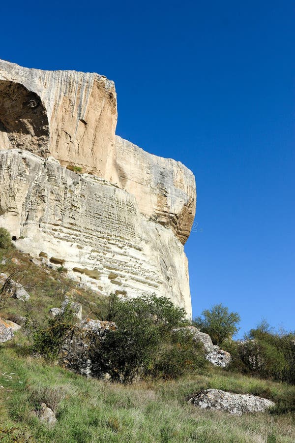 Mountain Formation - Limestone Cliff on Bright Blue Sky Background ...