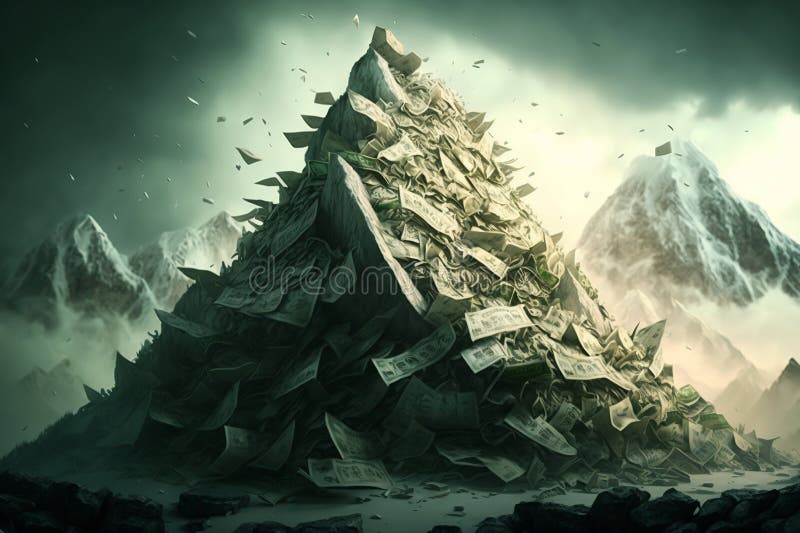 Mountain Formed by Money in Chaos. Generative AI. Stock Illustration ...