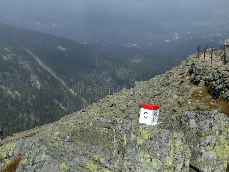 Mountain and frontier pole stock image. Image of clouds - 4831993
