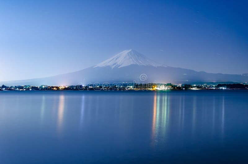 Mountain Fuji at night stock photo. Image of full, reflection - 62753700