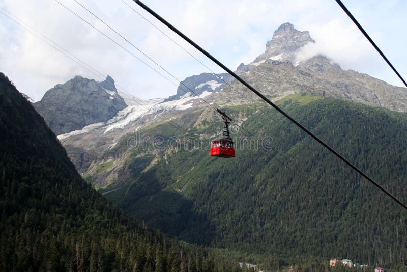Mountain Funicular in Dombai Stock Image - Image of blue, peak: 4333829